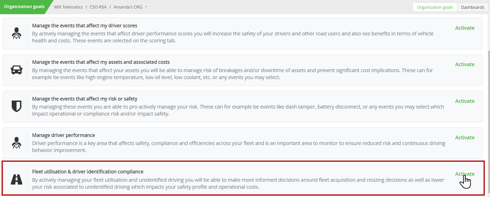Enable the fleet utilization dashboard chart – Powerfleet Knowledge