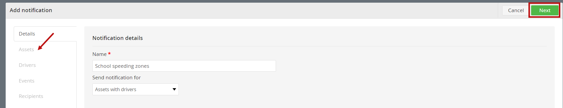Set up notifications for location over speeding events – Powerfleet Knowledge