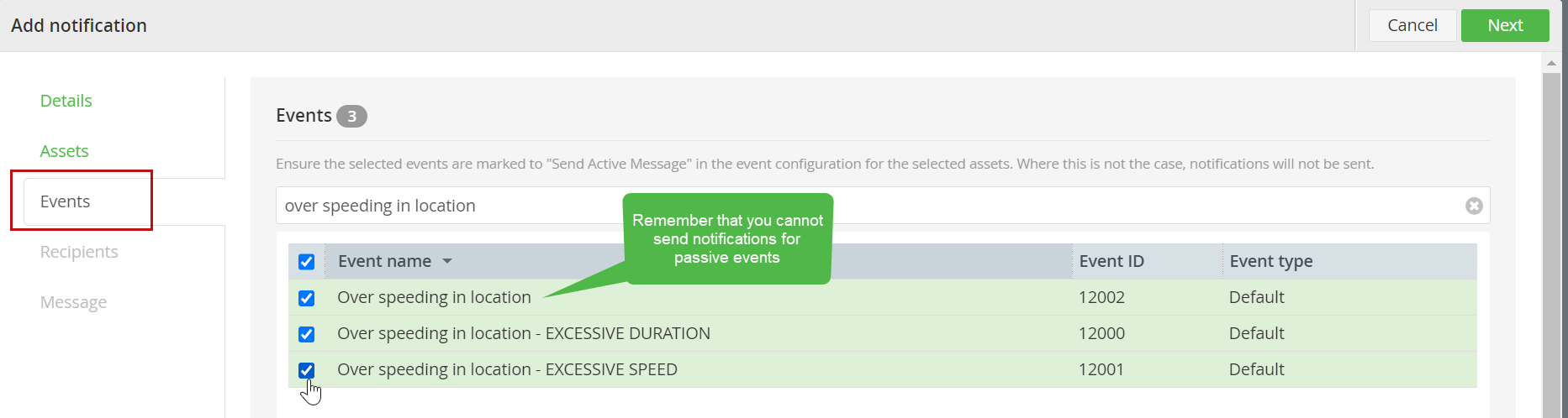 Set up notifications for location over speeding events – Powerfleet Knowledge