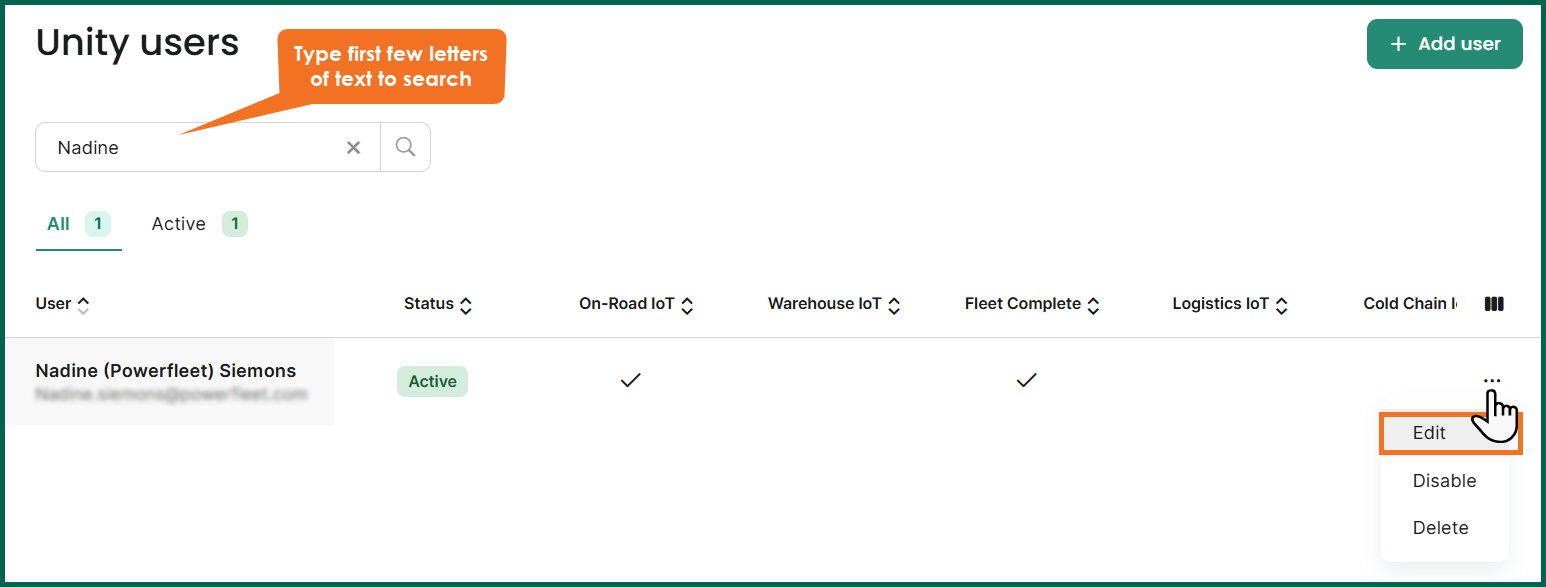 Edit Unity user account – Powerfleet Knowledge