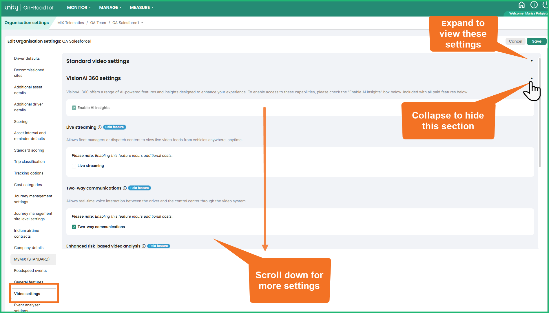 VisionAI 360 video settings – Powerfleet Knowledge