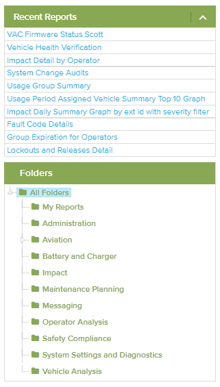 Reporting Main screen – Powerfleet Knowledge