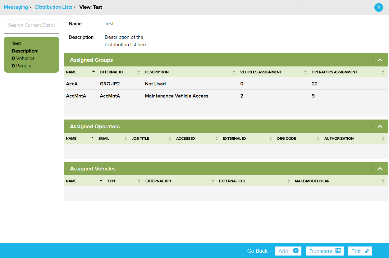 Distribution list - detail screen – Powerfleet Knowledge
