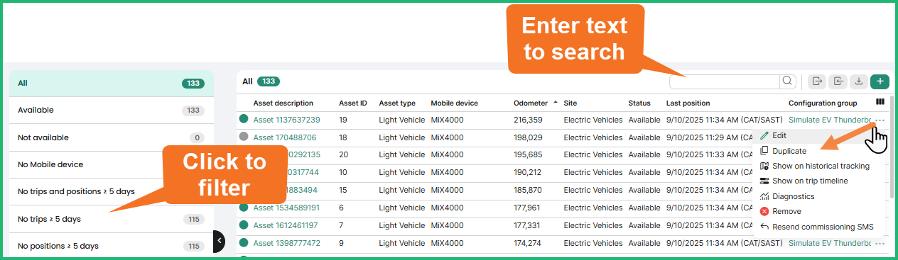 View asset list – Powerfleet Knowledge