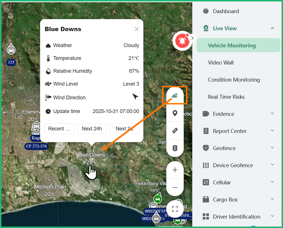 View weather on the map – Powerfleet Knowledge
