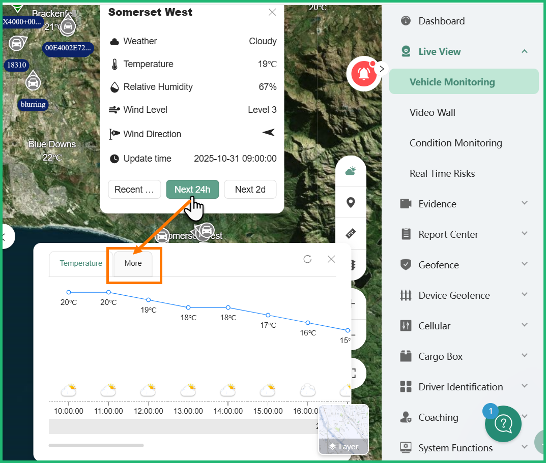 View weather on the map – Powerfleet Knowledge